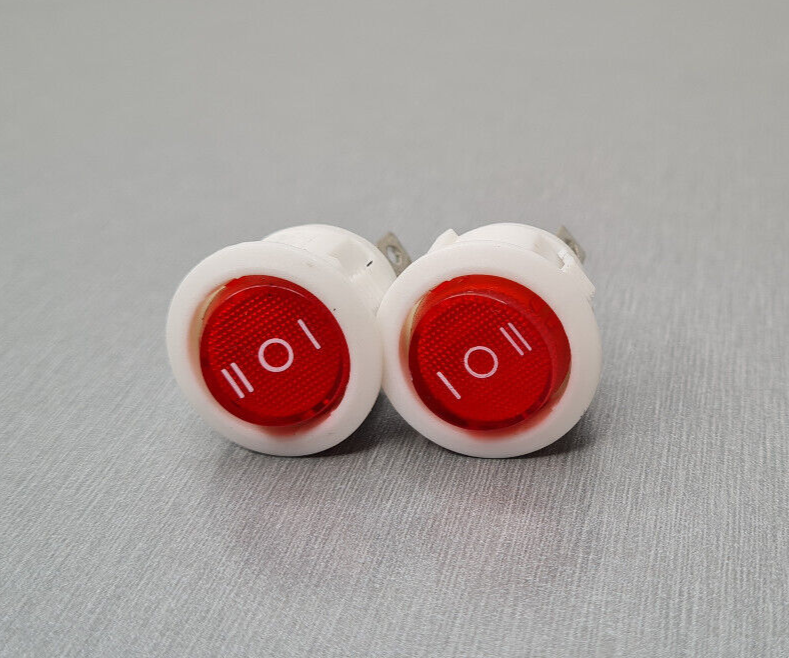 2PCS KCD1-101-5 ON/OFF/ON WHITE SPDT Red LED 3 Pin Round Rocker Switch ...
