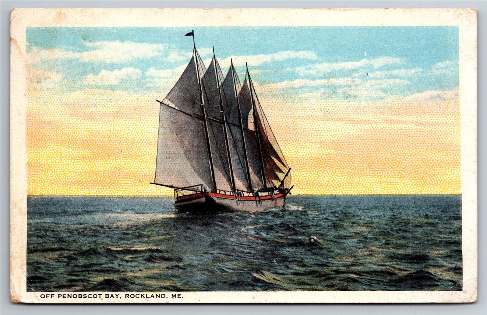 Four Masts Sailing Vessel Full Sail Penobscot Bay Rockland ME Postcard ...