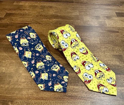Lot Of 2 SpongeBob Nickelodeon Neck Ties - Blue And Yellow Tie Vintage ...