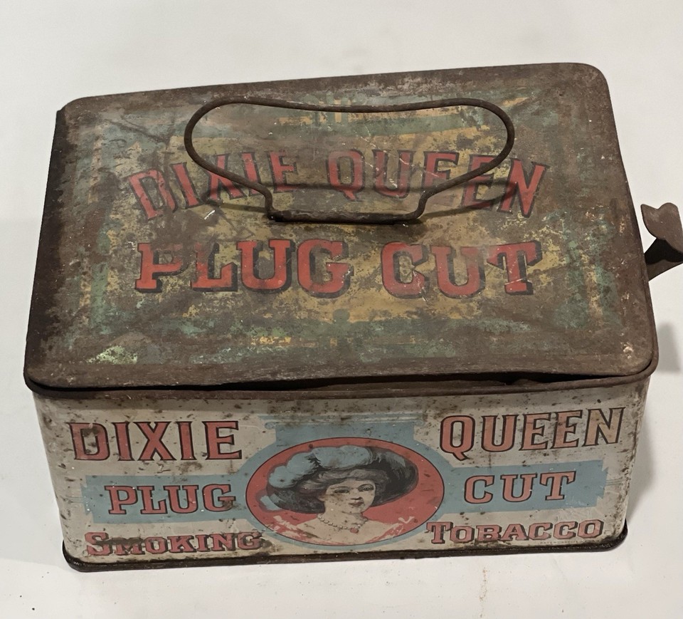 Vintage Dixie Queen Plug Cut Lunch Pail Tobacco Tin W/ Handle (Empty ...