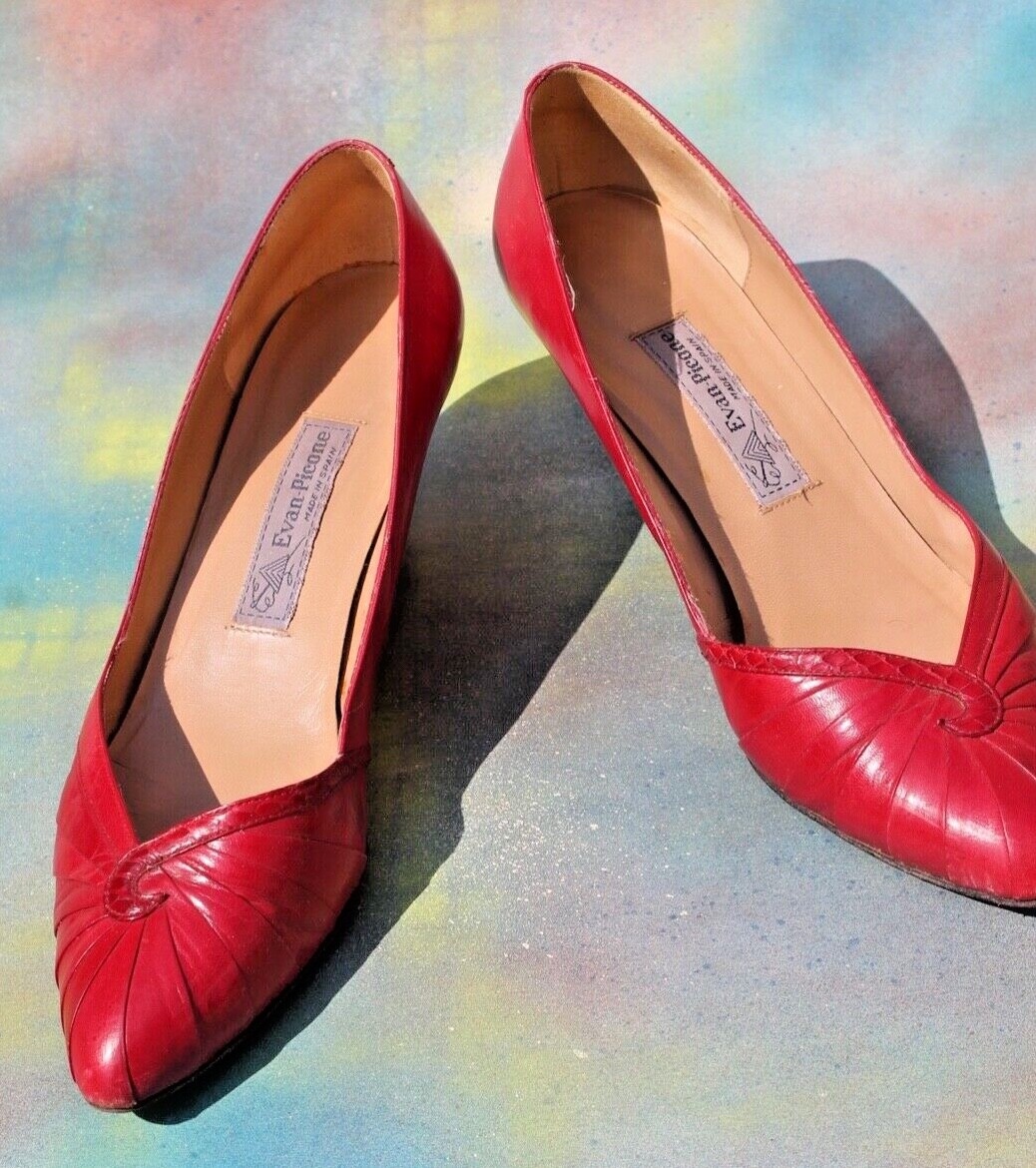 Evan Picone Red Leather Low Heel Pumps Snakeskin Acce… - Gem