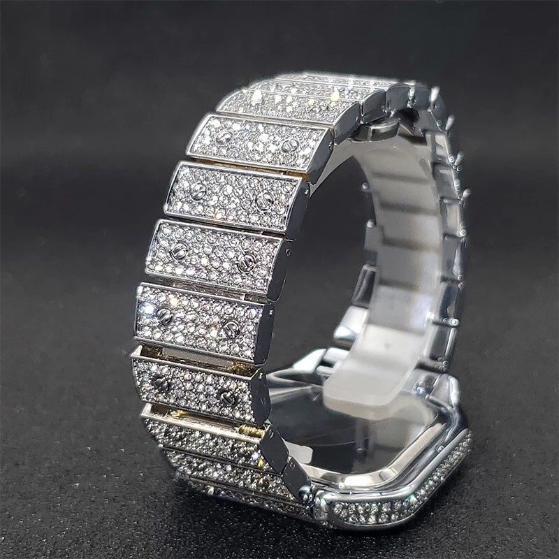 Luxury Fully Ice out Men's Watch Iced Bling Hip Hop Diamond Silver Blue ...