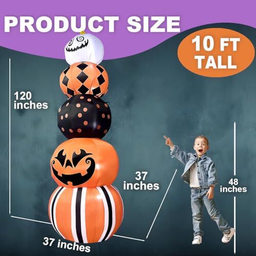 10FT Giant Halloween Pumpkin Stack Decoration Built-in LED Lighted Blow ...