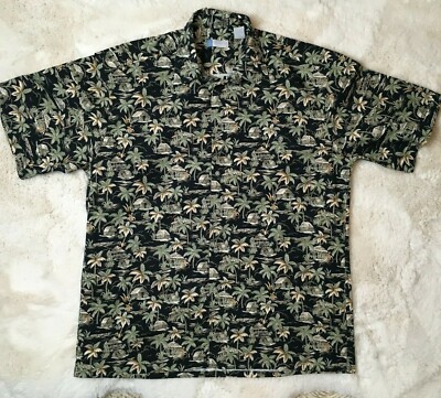 Half Moon Bay Shirt Mens Hawaiian Shirt Size Large Black with Palm ...