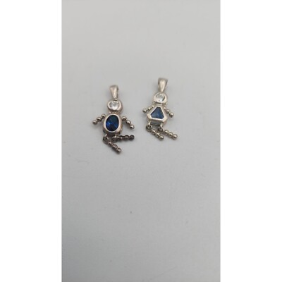 Silver 925 Blue set of 2 CZ christal little people birth stone charm 1 ...