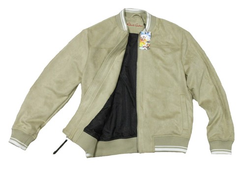 Robert Graham Men's Creme Beige Faux Suede Full Zip Bomber Jacket $228 ...