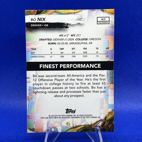 2024 Topps Finest - Bo Nix RC UNCOMMON - BRONCOS | eBay