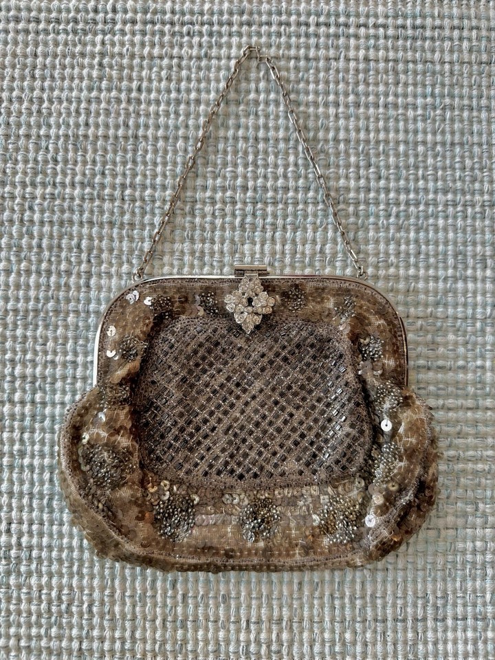 Longchamps Beaded Purse/Handbag Taupe and Gold Antique 1920s | eBay