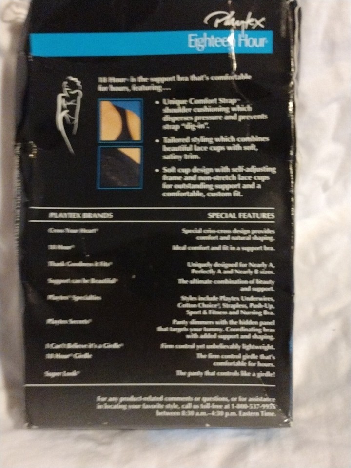 Playtex 18 Hour Satin and Lace Black Comfort Strap Support Bra 42C ...