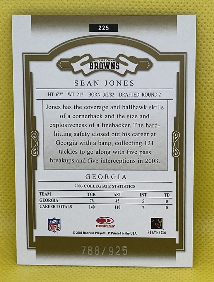 Sean Jones 2004 Donruss Classics #225 RC 788/925 Cleveland Browns | eBay