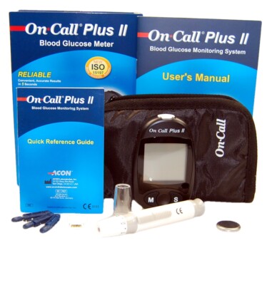 ON CALL PLUS II BLOOD SUGAR GLUCOSE MONITORING SYSTEM + Strips/Lancer ...