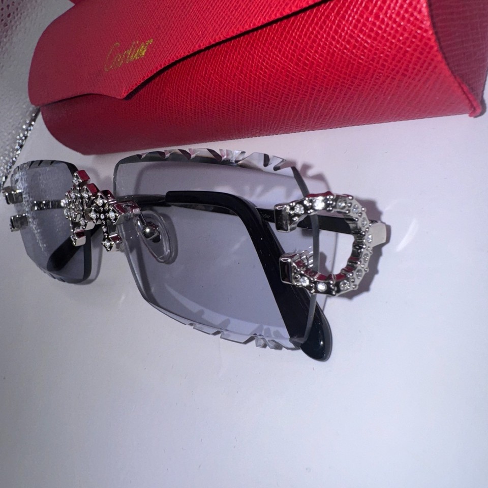Cartier Buffs Sunglasses Triple Cross Diamond Cut Lens Smoky Clear Lens ...