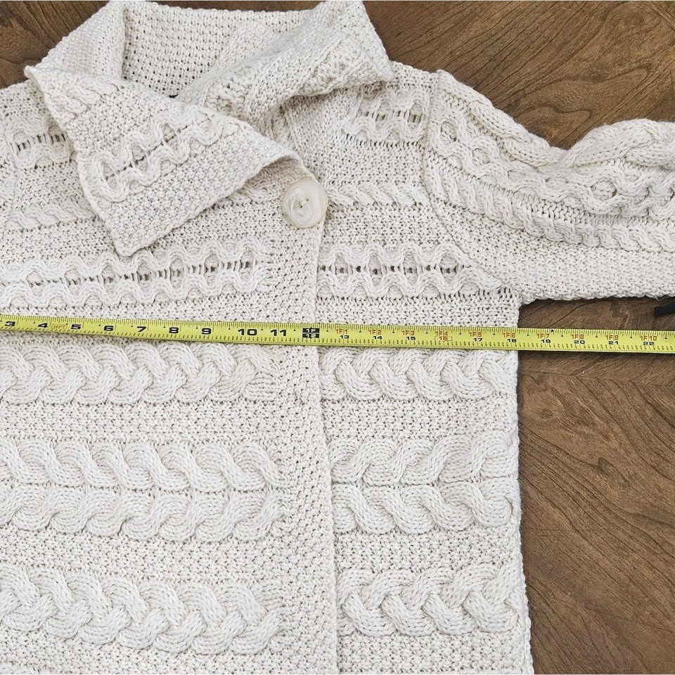 Inis Crafts Merino Wool One Button Beige Cable Knit Cardigan Sweater ...