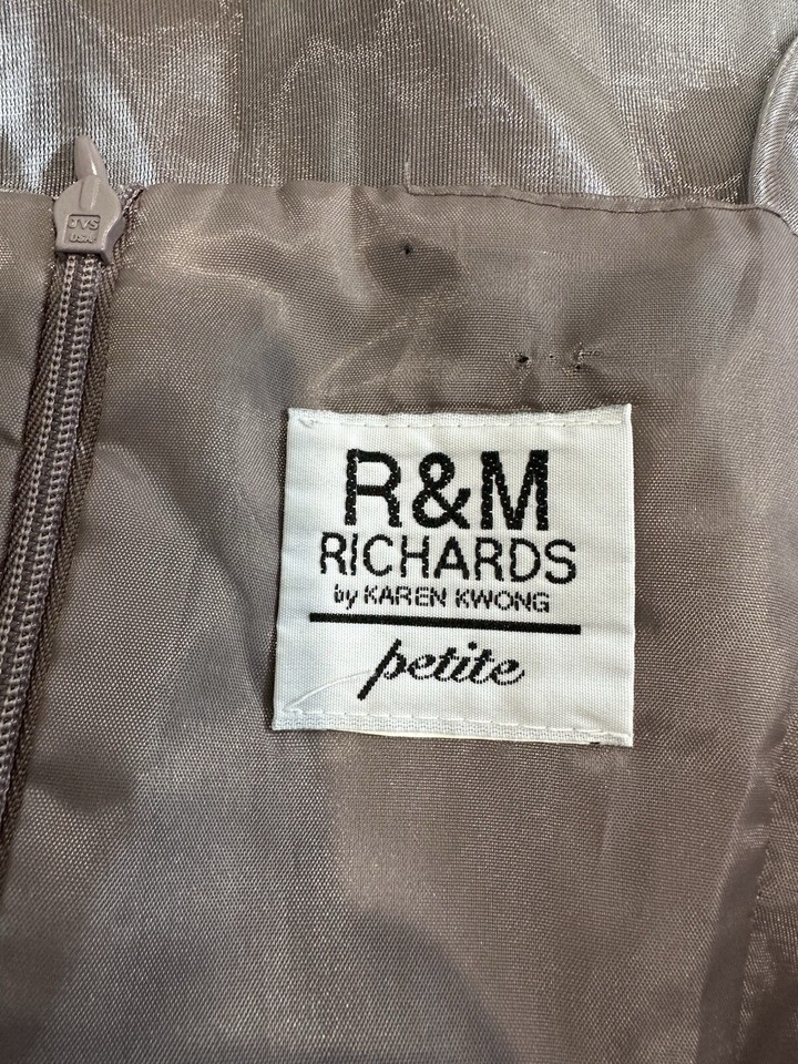 Vintage Formal Dress RM Richards Karen Kwong Silver Pewter Sheen ...