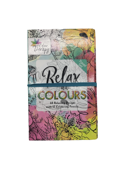 TRAVEL SET MIND RELAXING COLOURING BOOK Kids Adult Stress Relief Colour ...