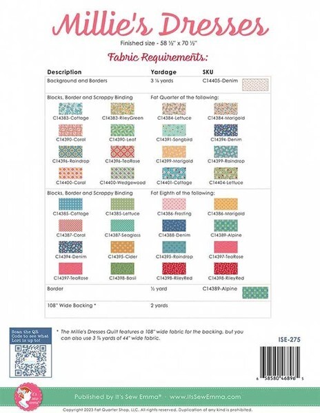 Millie's Dresses Quilt Sewing Pattern Makes 58.5" x 70.5" Finished ...