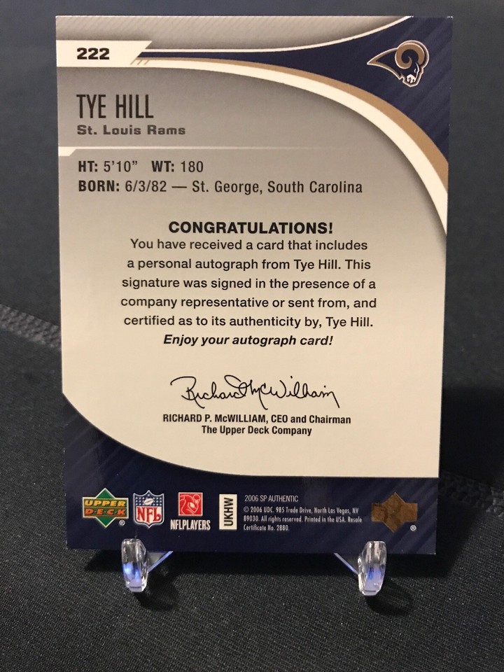2006 Sp Authentic Rookie Signatures Tye Hill Auto! /1175! Rams RC | eBay