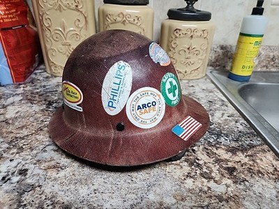 VINTAGE MSA FIBERGLASS HARD HAT BUMP CAP WITH WORKERS DECALS | eBay