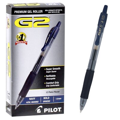Pilot G2 1.0mm Bold 15125 Navy Gel Ink Retractable Rollerball Pens, Box ...