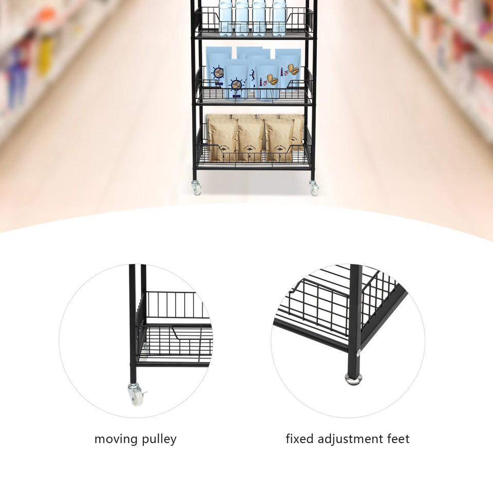 4-Tier Mobile Retail Display Rack Snack Storage Organizer Basket Stand ...