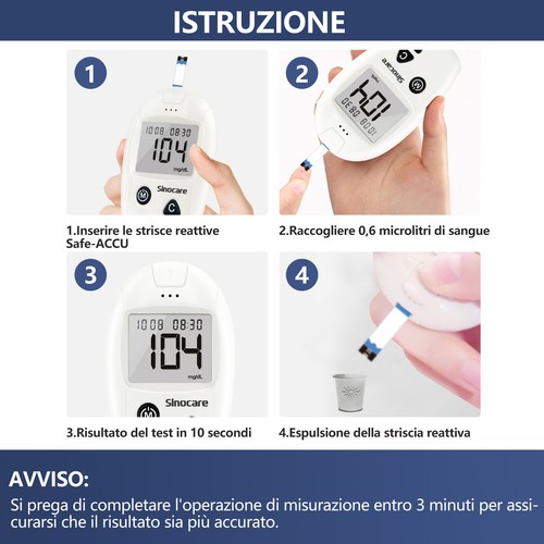 Sinocare Misuratore Glicemia Kit Safe-Accu with 50 strisce reattive | eBay