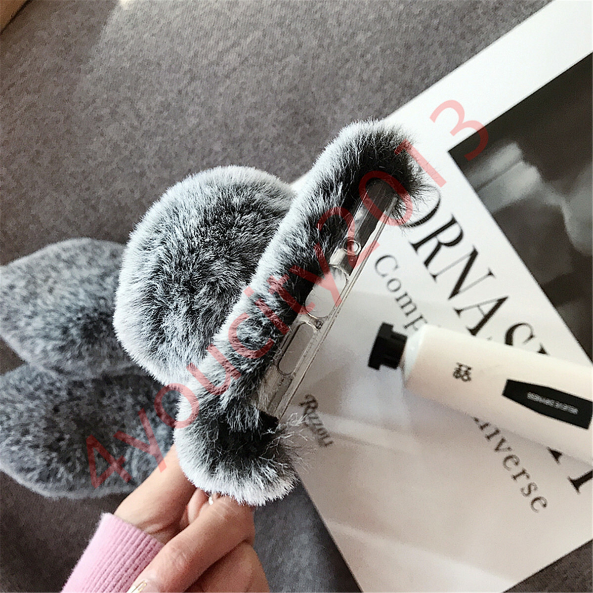 Bling Glitter Plush Bunny Fluffy Rabbit Fur Soft Phone Case Cover For ...