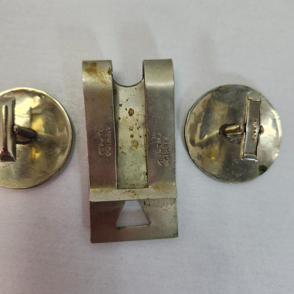 Vintage Sterling Aztec Mayan Calendar Money Clip (W MOP) & Cufflinks ...
