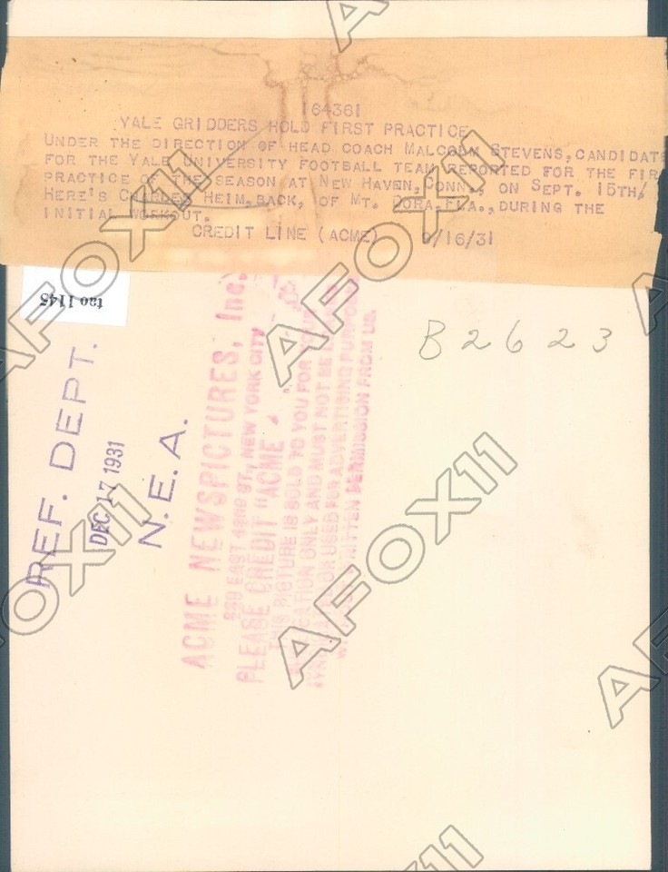 1931 Yale Bulldogs Football Back Charles Heim Press Photo | eBay