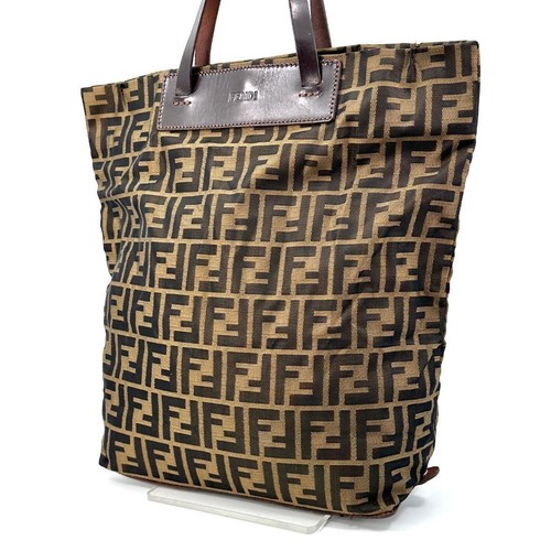 FENDI Zucca Pattern Tote Bag Nylon Leather Brown Vintage Authentic ...