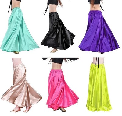 Women Satin Full Circle Swing Skirts Halloween Belly Dance Costumes ...