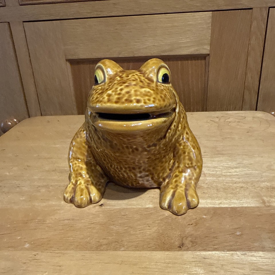 Vintage Trentham Pottery Mustard Yellow Toad Frog Money Box 438 | eBay UK