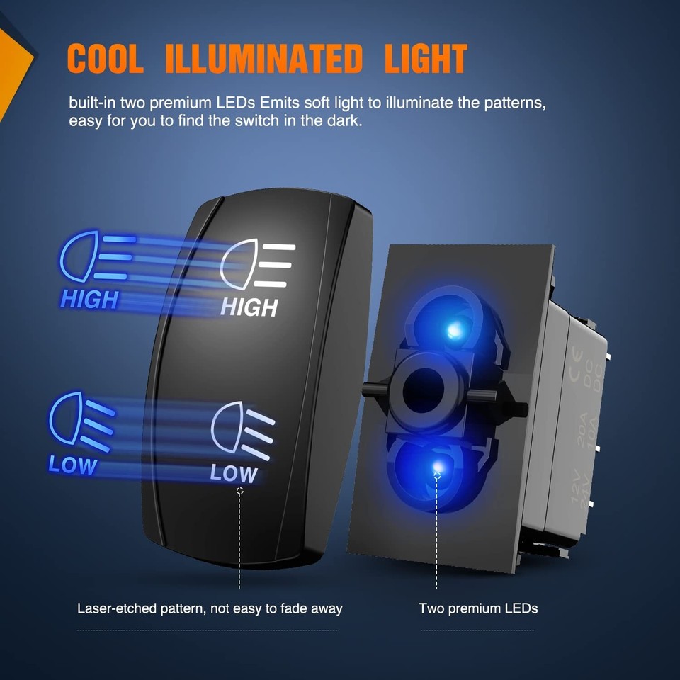 Nilight Rocker Switch High Low Beam Headlights Toggle On Off On Switch ...
