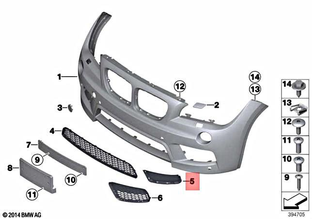 Genuine BMW E84 SUV Front Bumper Grille Right M Package OEM 51118038062 ...