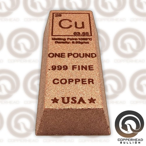 1 Pound lb (16 oz) Copper Bullion Bar Element Trapezoid Style .999 Fine ...