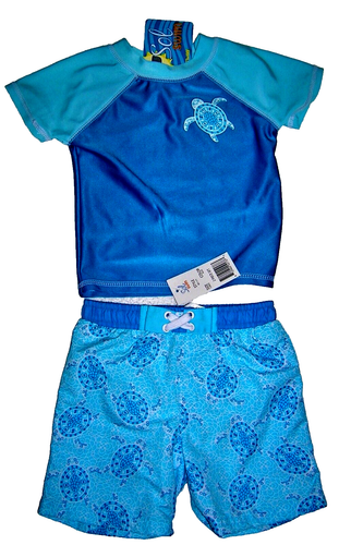 NWT 2 PIECE BOYS SWIMSUIT OUTFIT SIZE 12M SOL SWIM SEA TURTLE BLUE AQUA ...