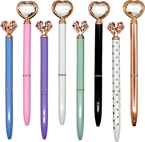 8 PCS Fancy Metal Heart Pens Bling Crystal Pen Rhinestone Ballpoint ...