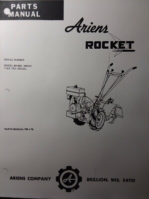 Ariens ROCKET Walk-Behind Tiller Parts Manual 901003 -000101 7 hp Rear ...