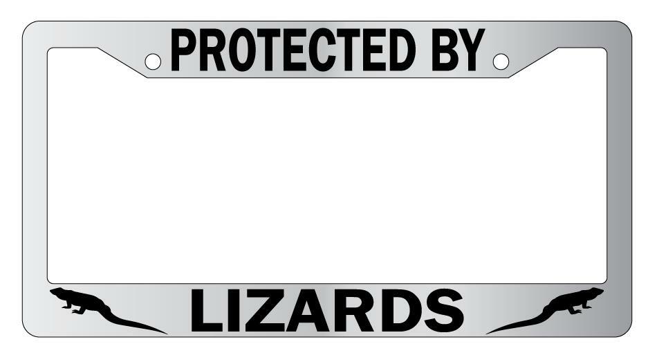 Protected By Lizards Chrome License Plate Frame Auto | eBay
