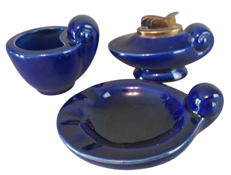 Vintage MCM EVANS Cobalt Genie Lighter Ashtray Cigarette Holder Smoking ...
