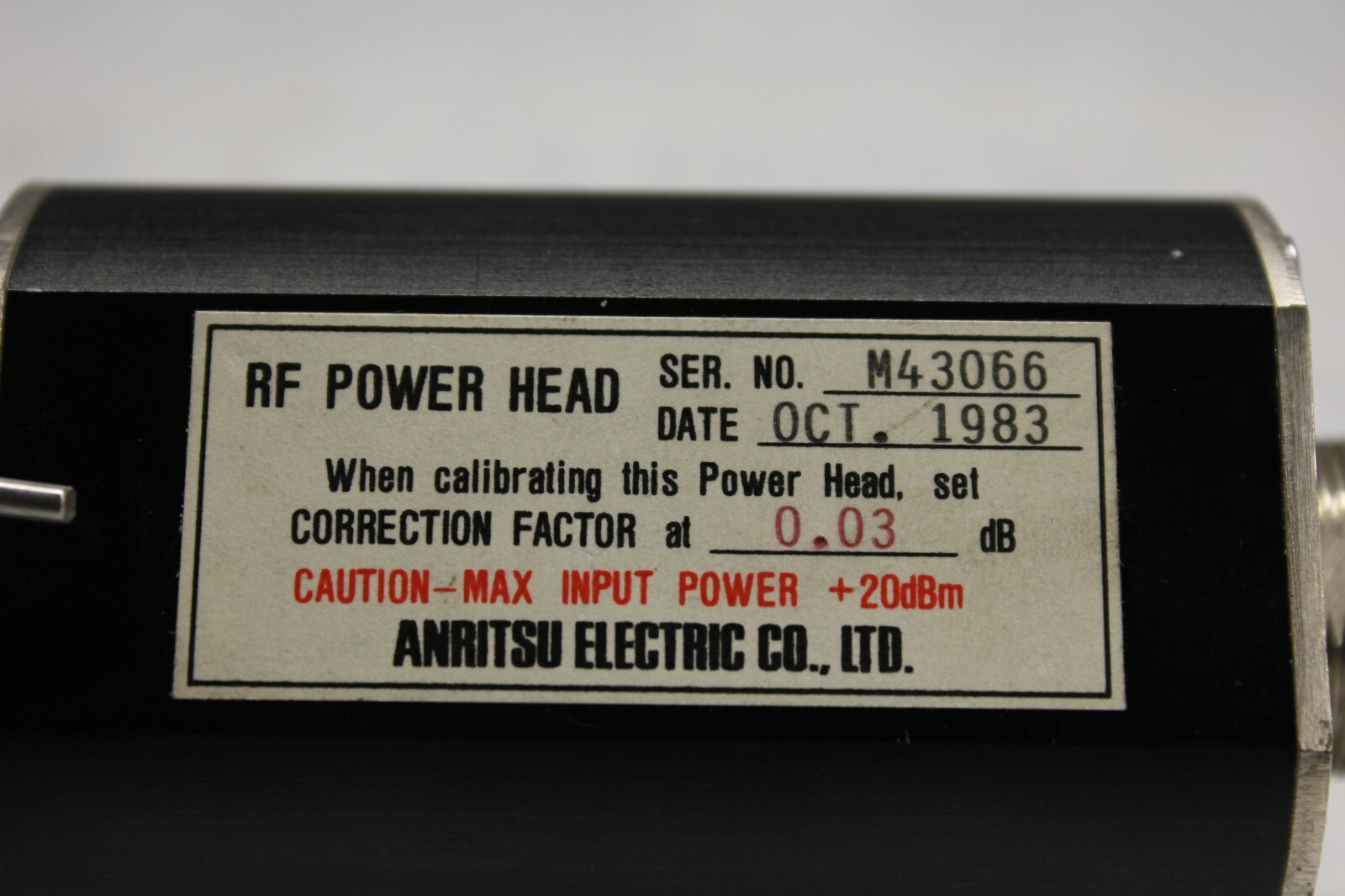 ANRITSU ELECTRIC CO RF POWER HEAD FACTOR AT 0.03dB INPUT +20dBm 100MHz ...