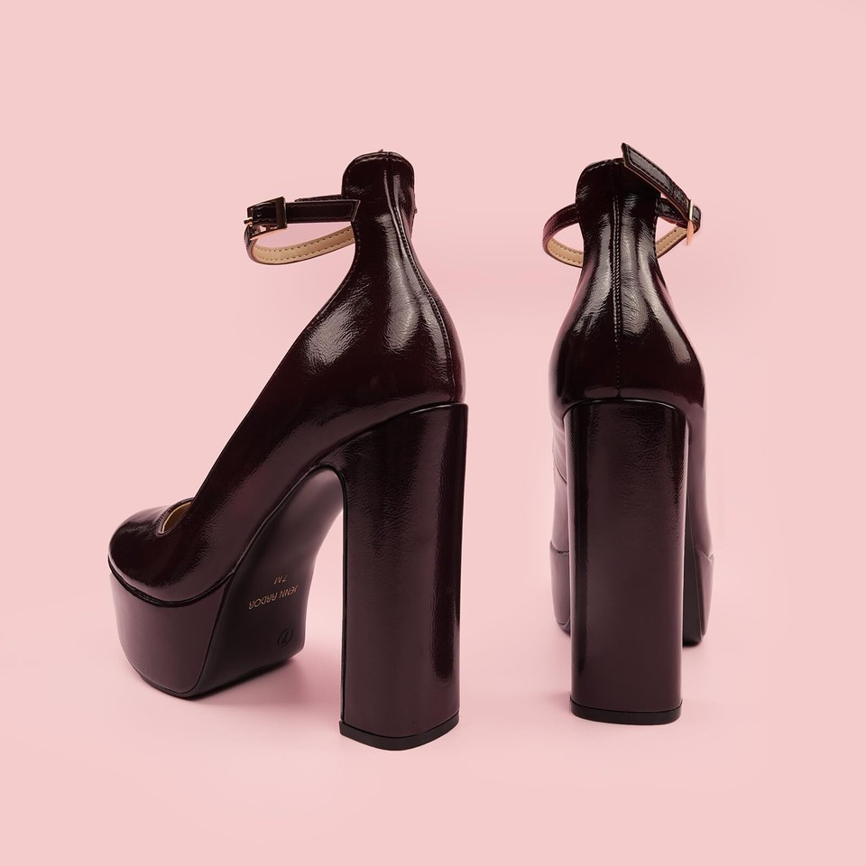 Women Platform Pumps Round Toe Thick High Heeled PU Leather Height ...