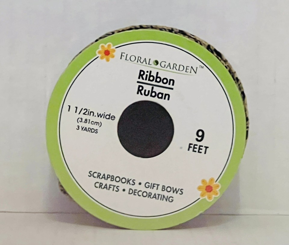 Floral Garden Black Chevron Burlap Ribbon Wire-Edged 1.5 in x 9 ft New ...