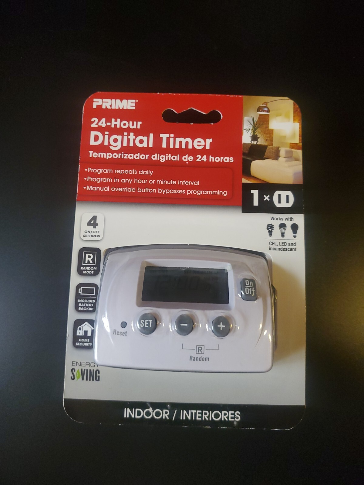 Prime Indoor 24 Hour Digital Timer, 125 Volts, White, 4 On/Off Settings ...