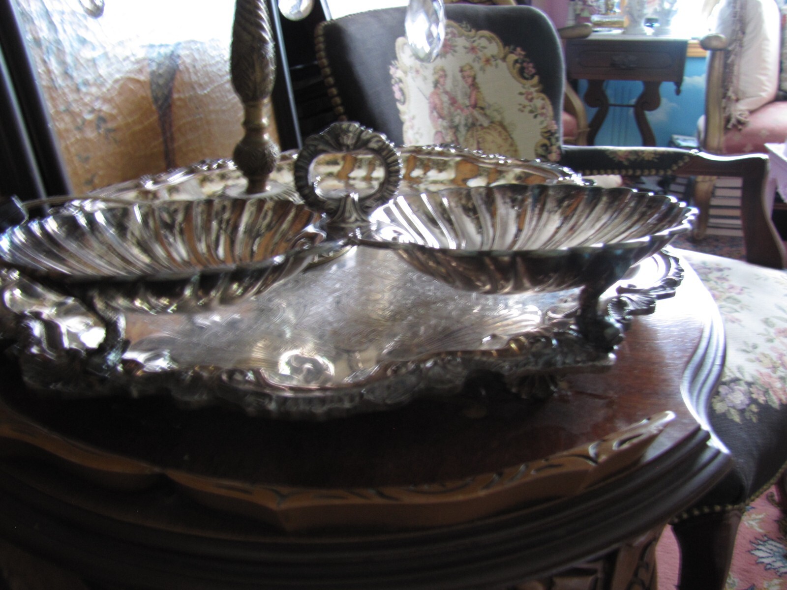 Vintage Silver plated double clam shell serving dish W/Fish feet 12 1/4 ...