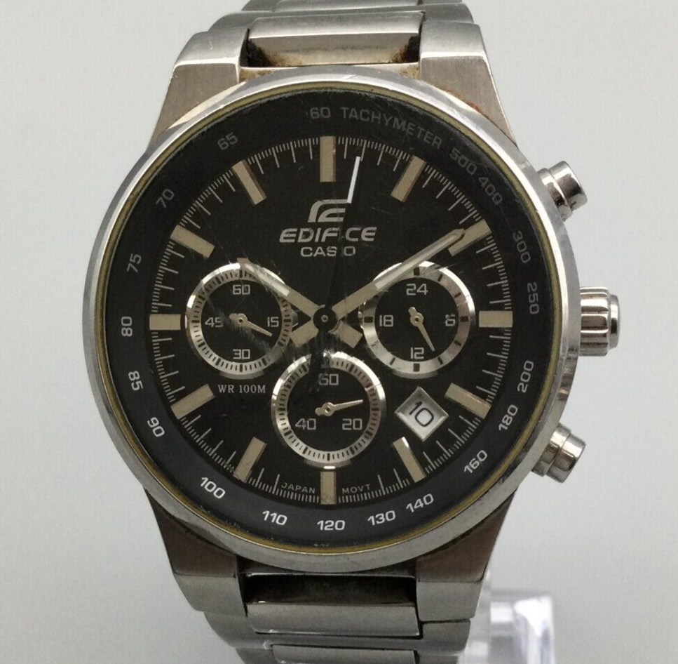 Casio Edifice Watch Men 39mm Silver Tone 2711 EF-500 100M New Battery 6 ...