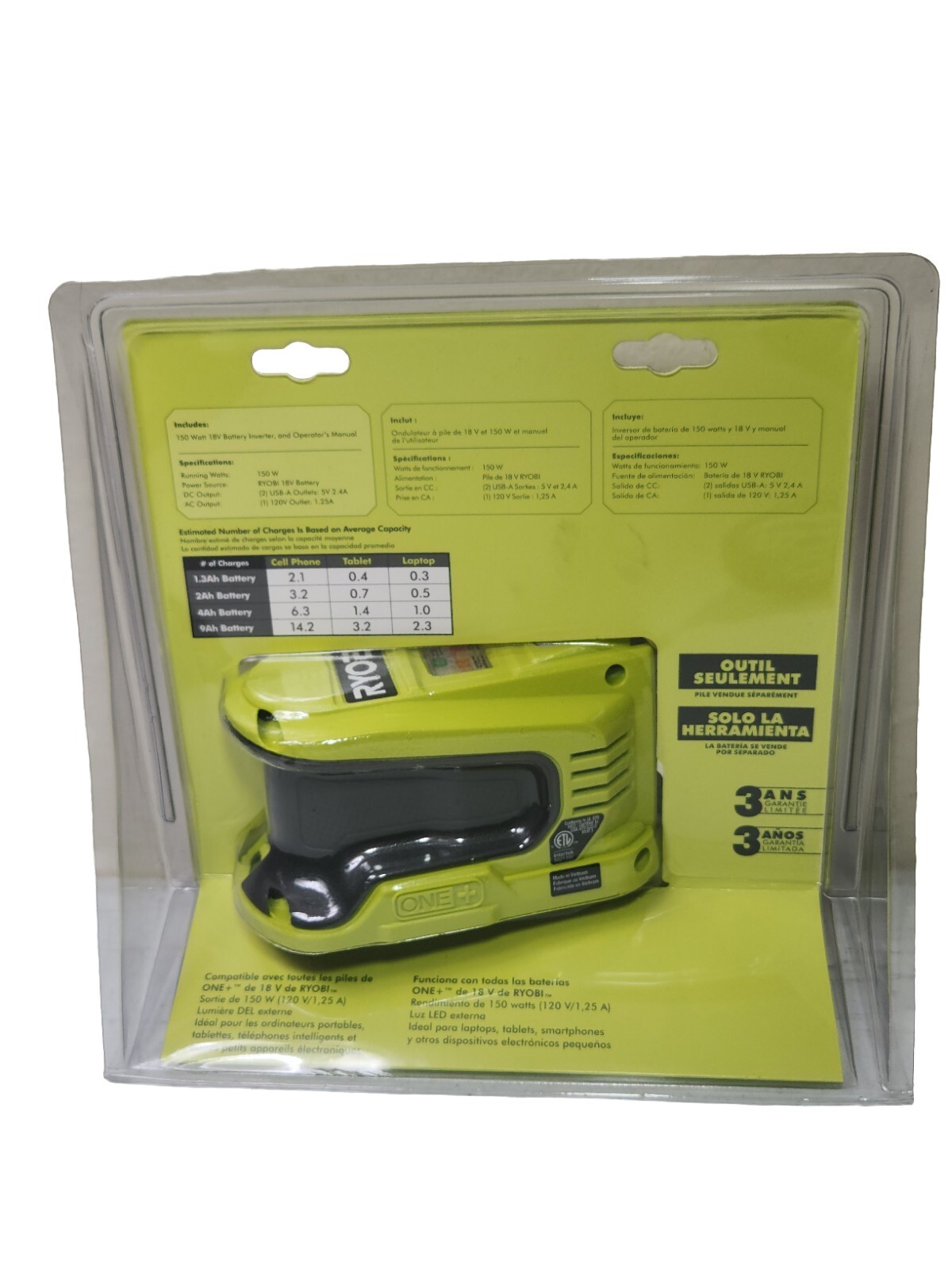 RYOBI 150-Watt Power Source for ONE+ 18V Battery (Tool Only) RYi150BG ...
