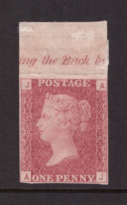 Queen Victoria Penny Red SG 43 Plate 84 ‘AJ" IMPRIMATUR TOP MARGINAL ...