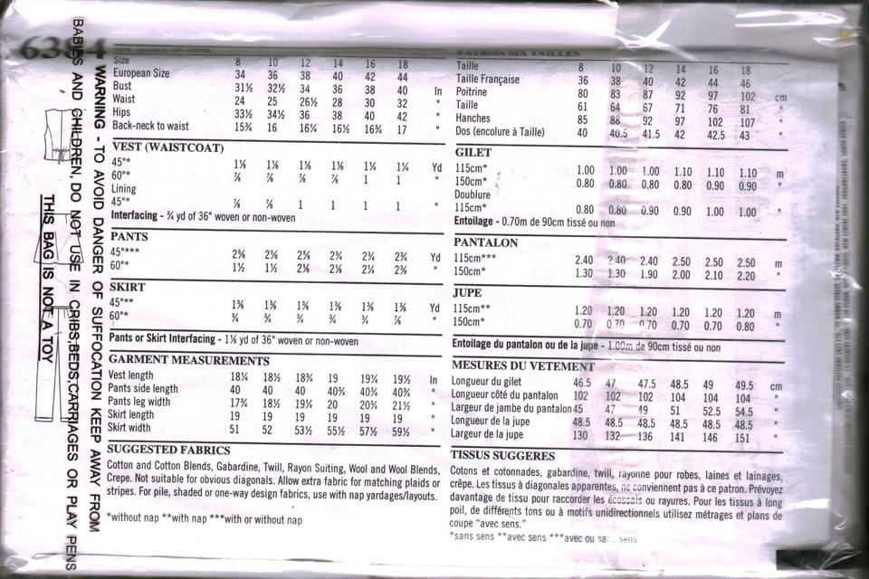 6384 Vintage New Look Sewing Pattern Misses Top Pants Skirt Vest UNCUT ...