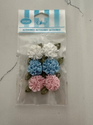 Offray Accessories 6 Bows-2 White 2 Blue 2 Pink-Scrapbooking Crafts ...