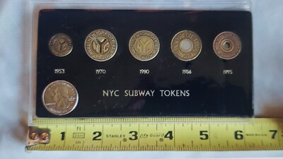 NYC TA MTA subway set of 5 original brass obsolete tokens in pouch free ...